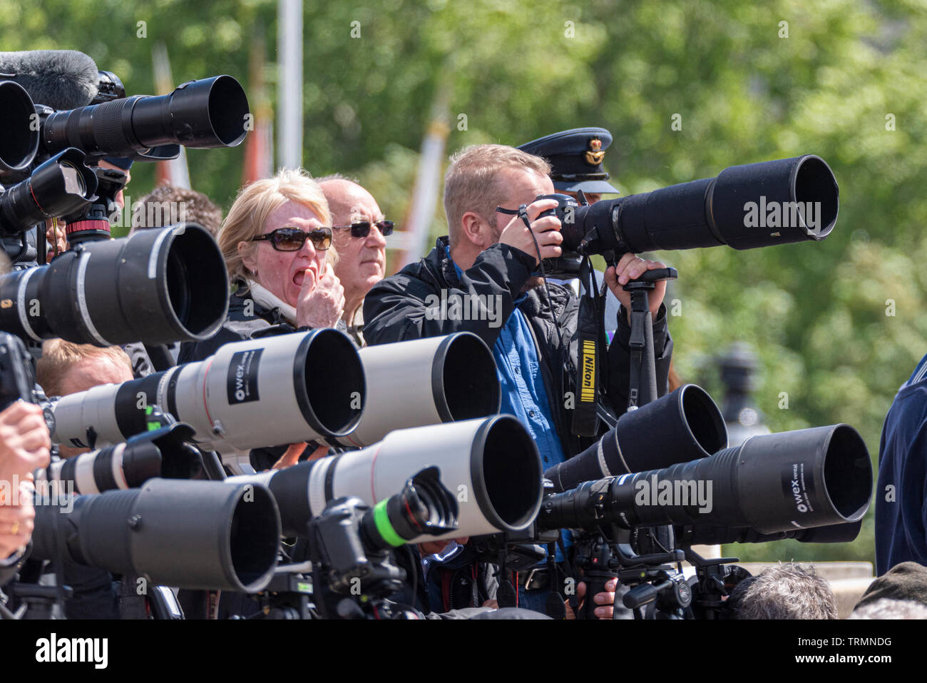 Large group of long zoom and prime camera lenses ready for the Royal ...