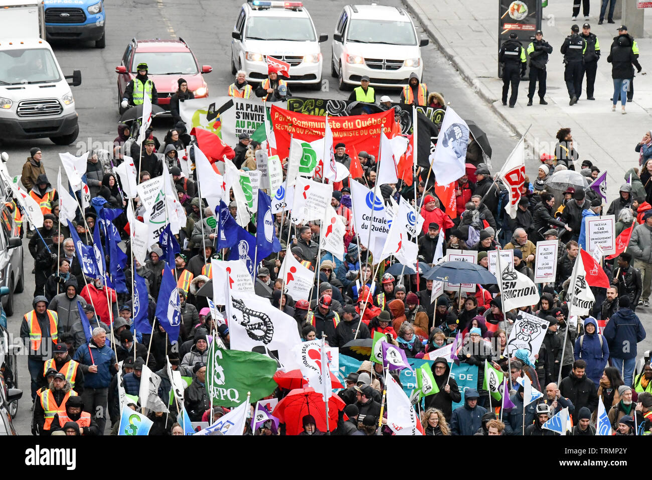 On labour day 2019, striking Union workers demonstrate on the streets ...