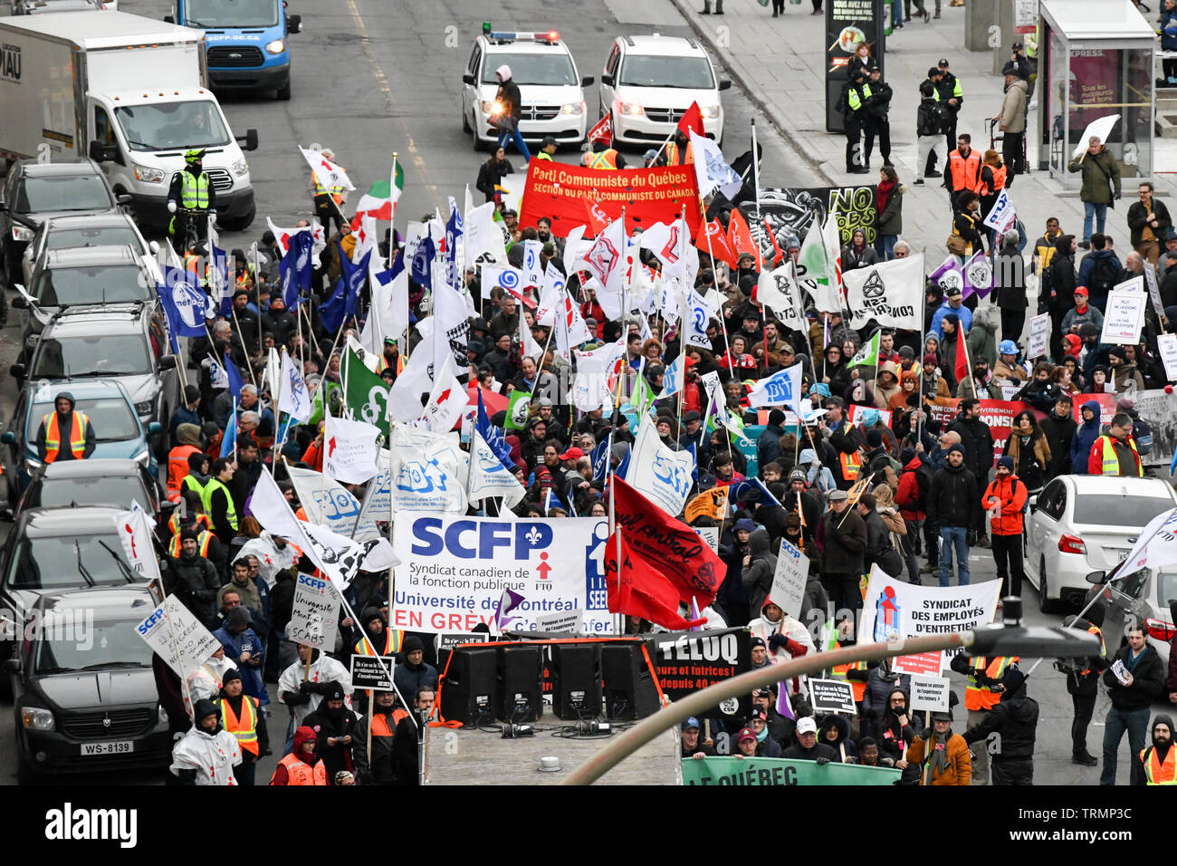 On labour day 2019, striking Union workers demonstrate on the streets ...
