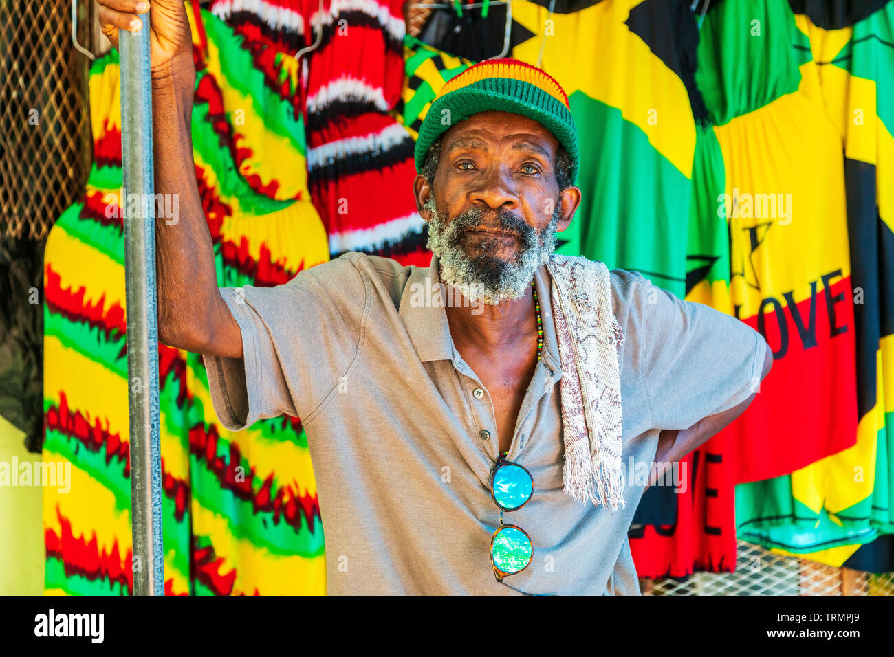 Local stall holder at a craft market and street market, Ocho Rios ...