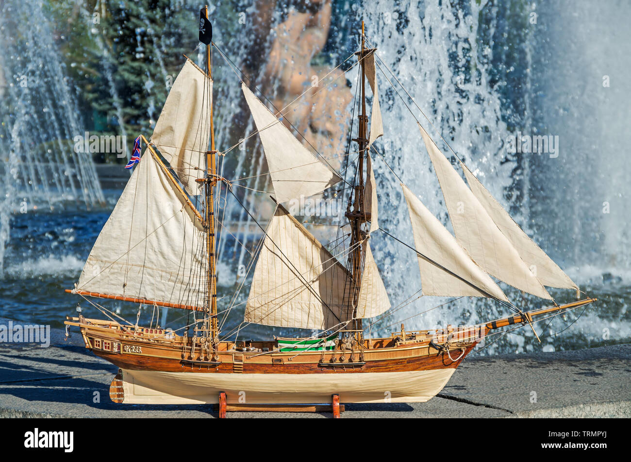 Model of a average two-masted sailing vessel fast and maneuverable on ...