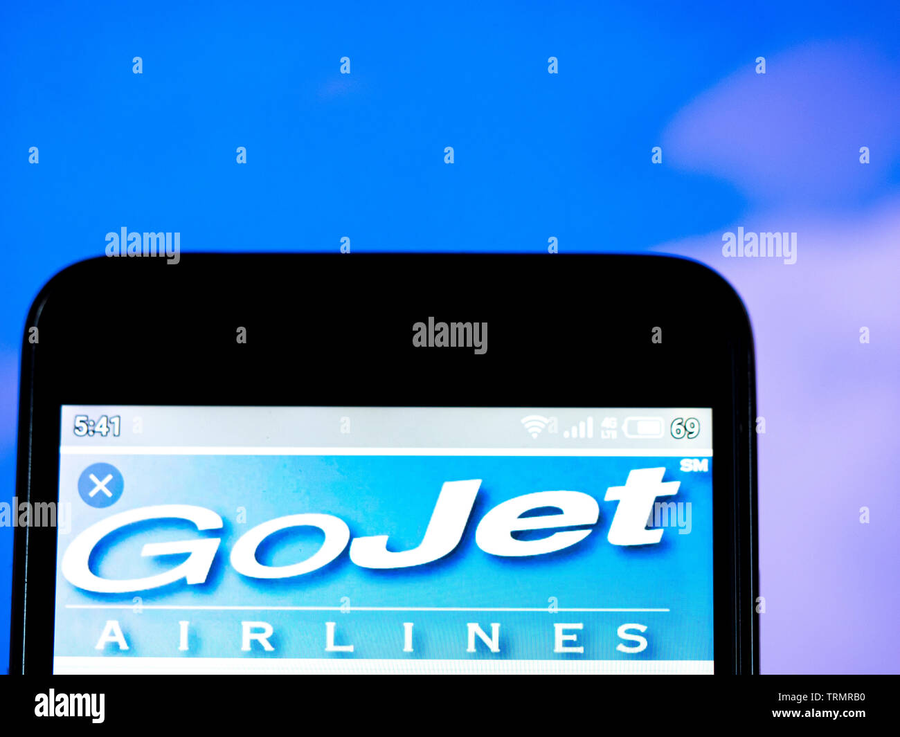 In this photo illustration the GoJet Airlines logo is seen displayed on ...