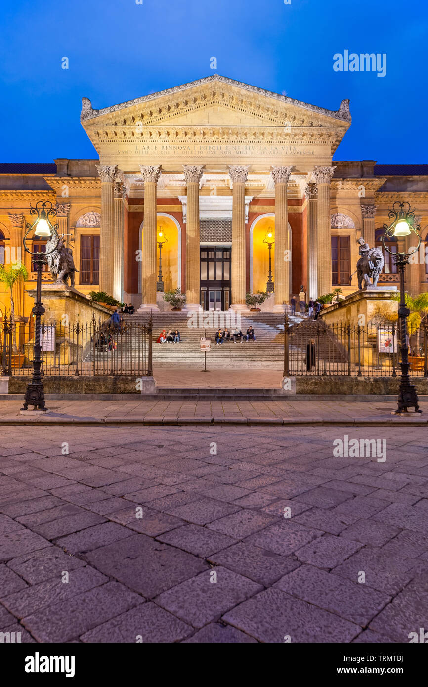 Teatro Massimo or Massimo Theatre opera house during twilight in Piazza ...