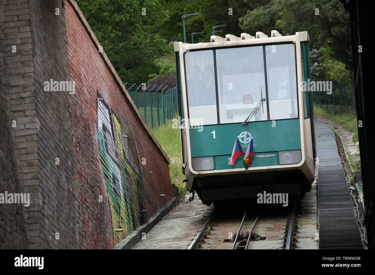 Prague Funicular Railway which goes from Mala Strana to Petrin Hill ...
