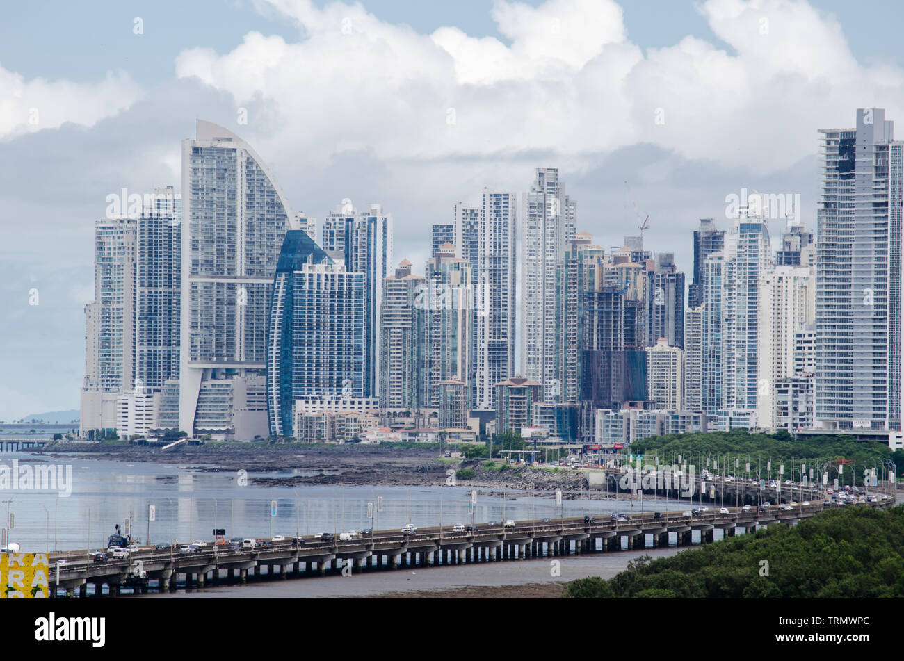Panama City skyline as seen from Costa del Este neighborhood. The South ...