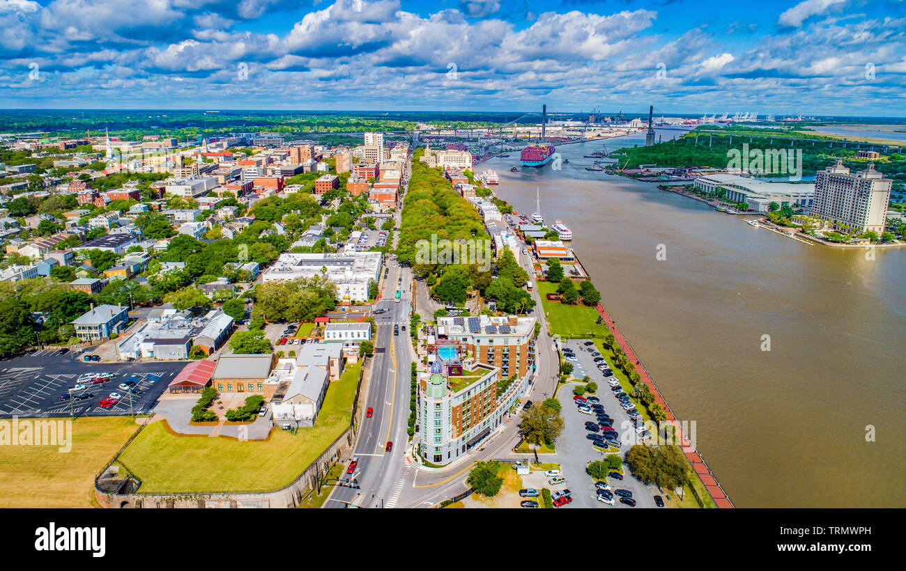 Savannah, Georgia, USA Downtown Skyline Drone Aerial Stock Photo - Alamy