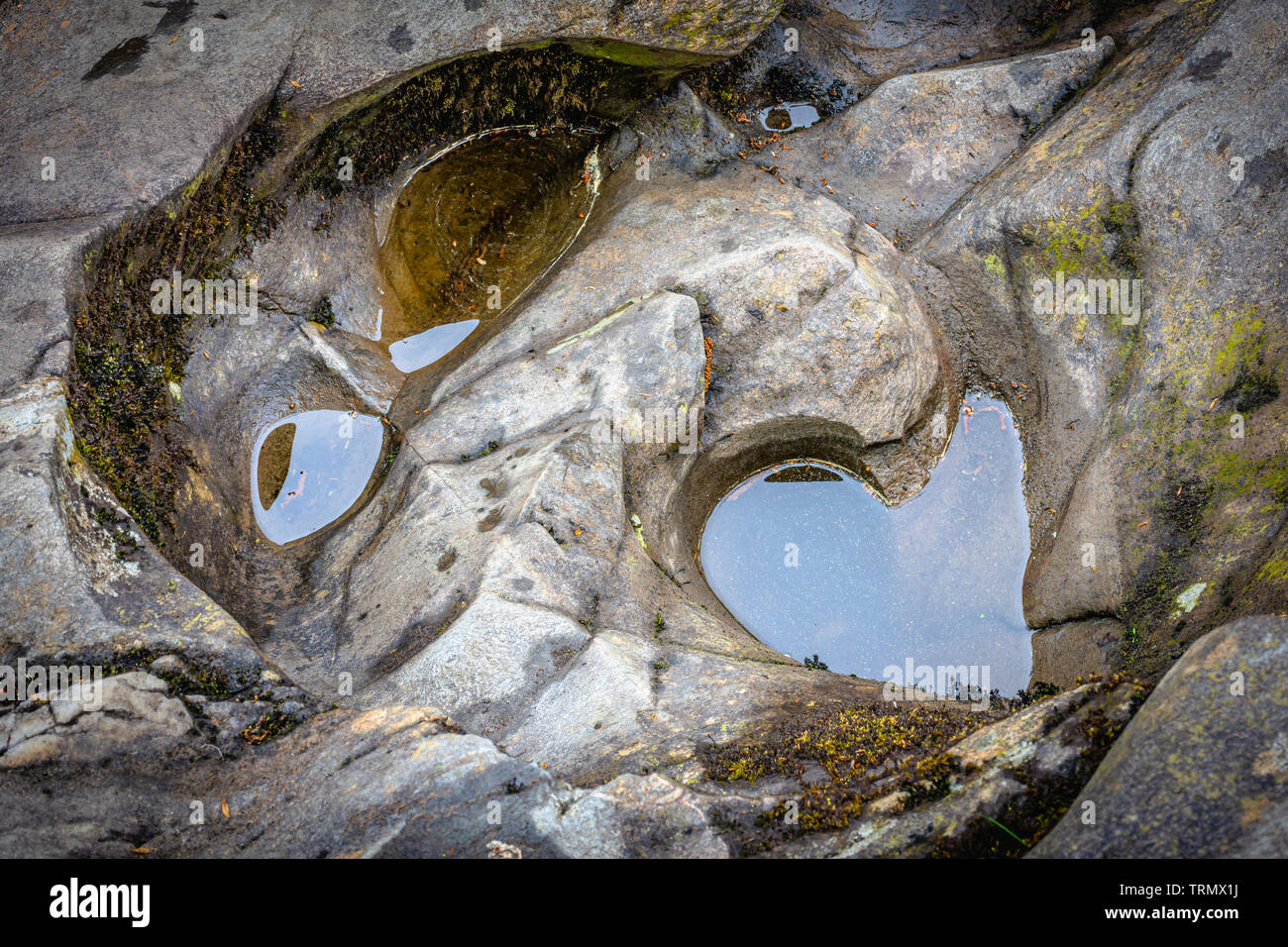 Shape of face naturally curved in rock by flowing water.Nature detail ...