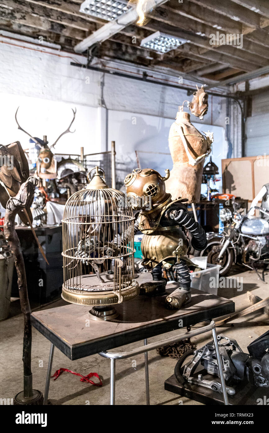 Repurposed art sculptures by Joe Rush at Vinegar Yard, London, UK Stock ...