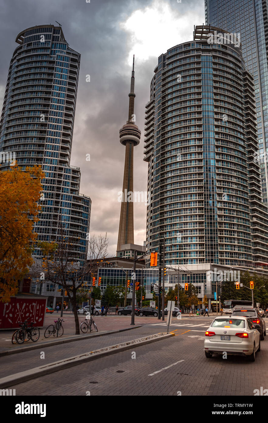 Toronto, CANADA - November 20, 2018: Landscape view in busy city with ...