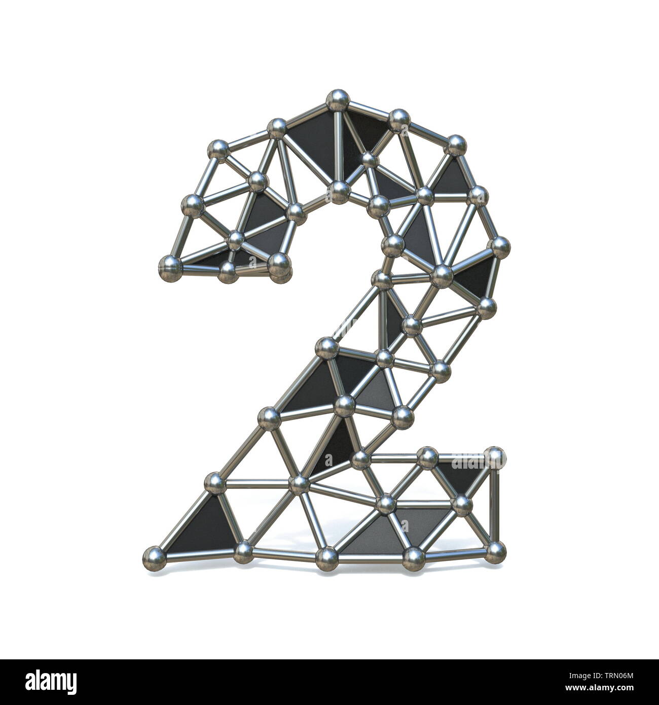 Wire low poly black metal Number 2 TWO 3D render illustration isolated ...