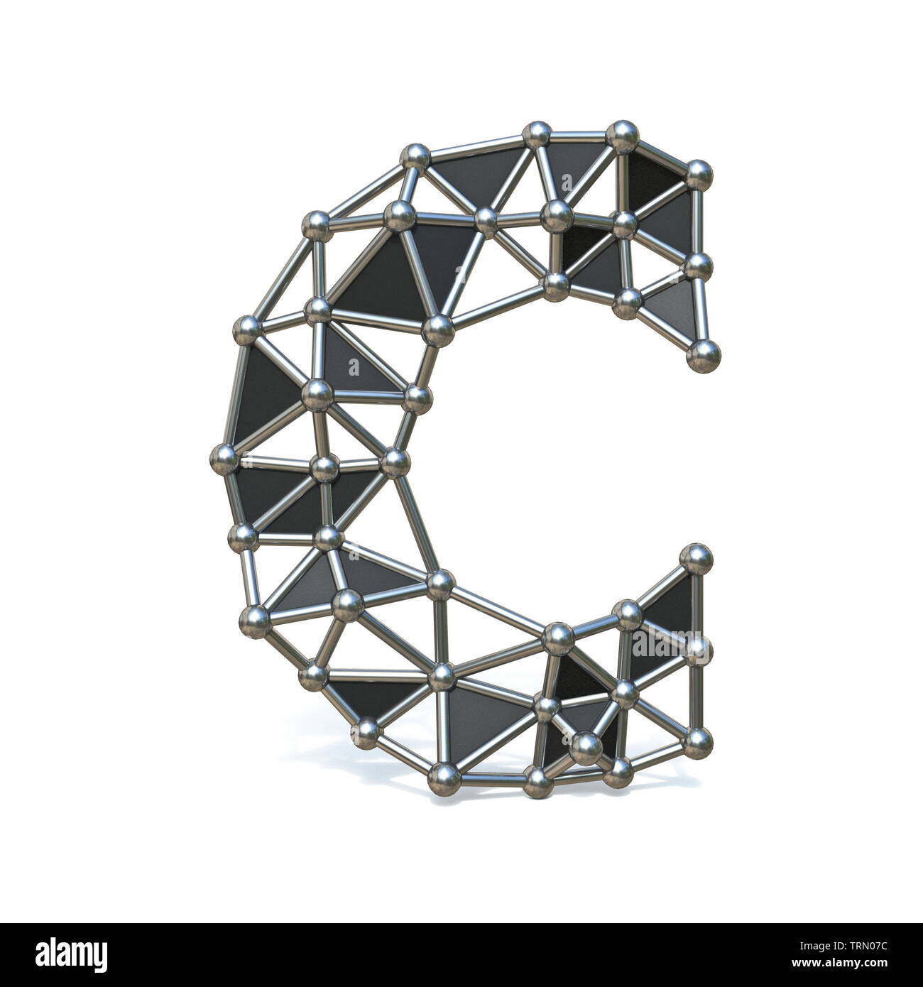 Wire low poly black metal Font Letter C 3D render illustration isolated ...