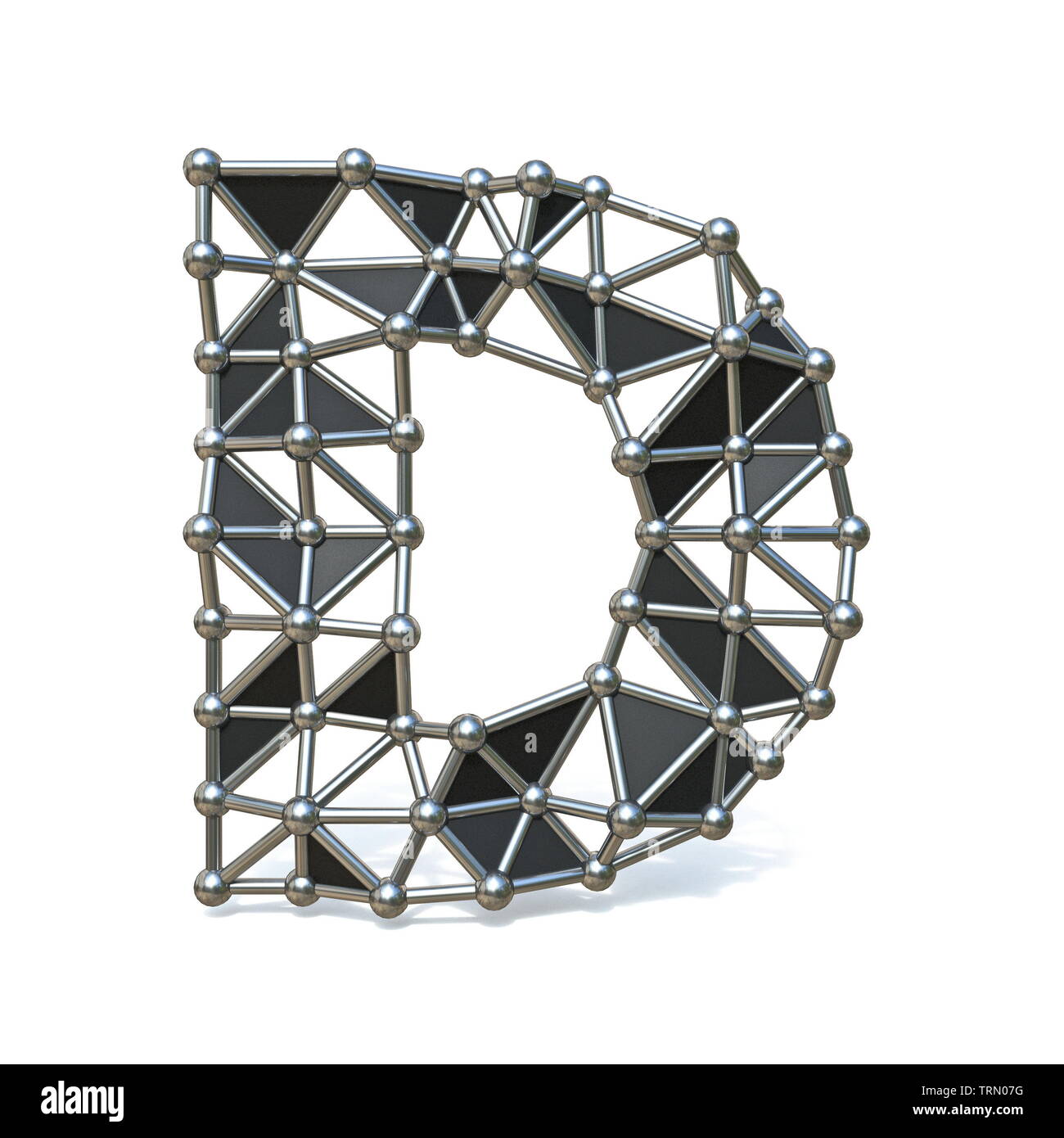Wire low poly black metal Font Letter D 3D render illustration isolated ...
