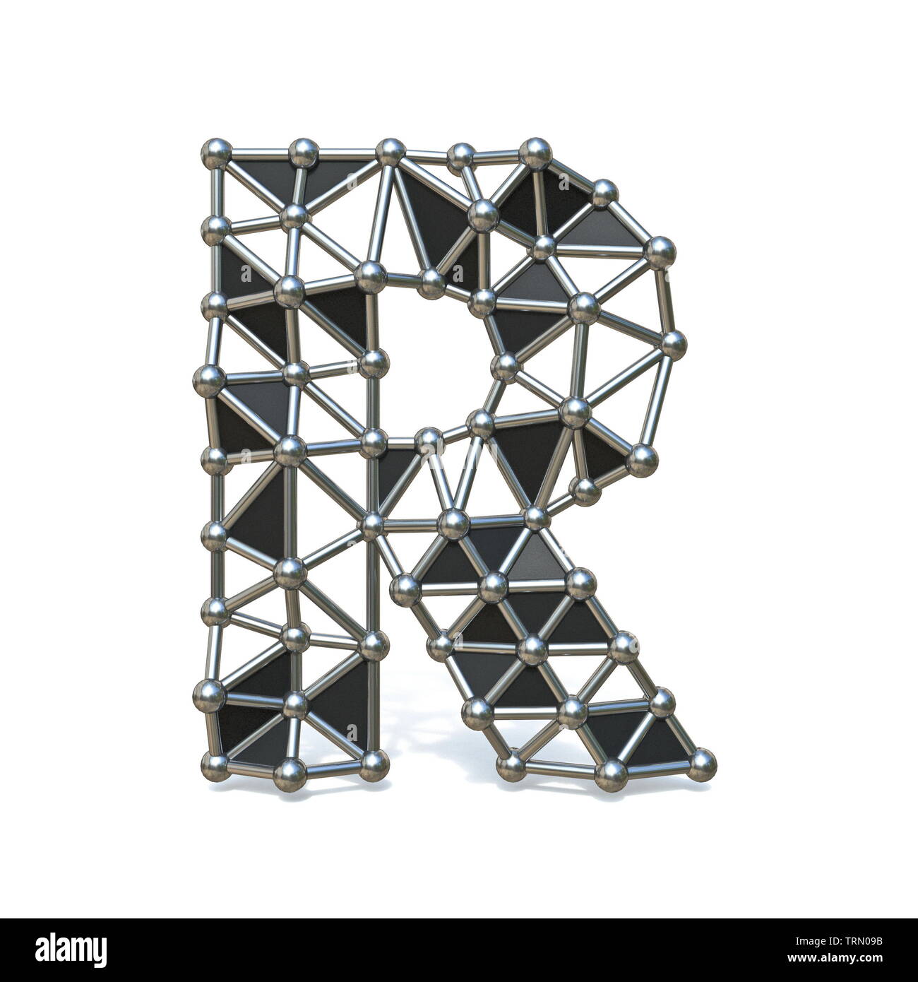 Wire low poly black metal Font Letter R 3D render illustration isolated ...