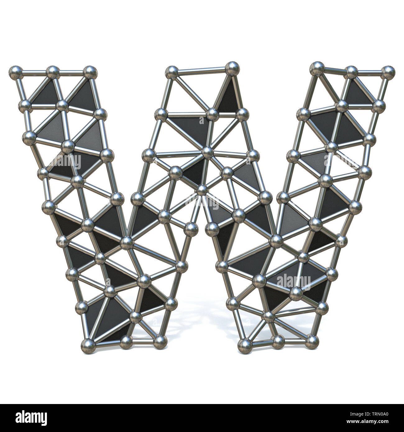 Wire low poly black metal Font Letter W 3D render illustration isolated ...
