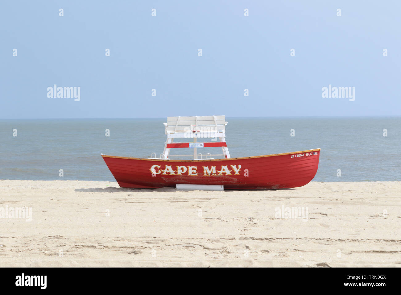 Lifeguard lifeboat and lifeguard chair, Cape May, New Jersey, USA Stock ...