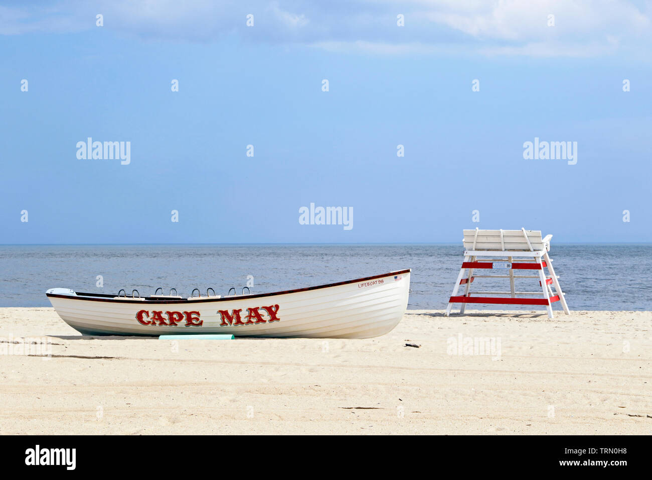 Lifeguard lifeboat and lifeguard chair, Cape May, New Jersey, USA Stock ...