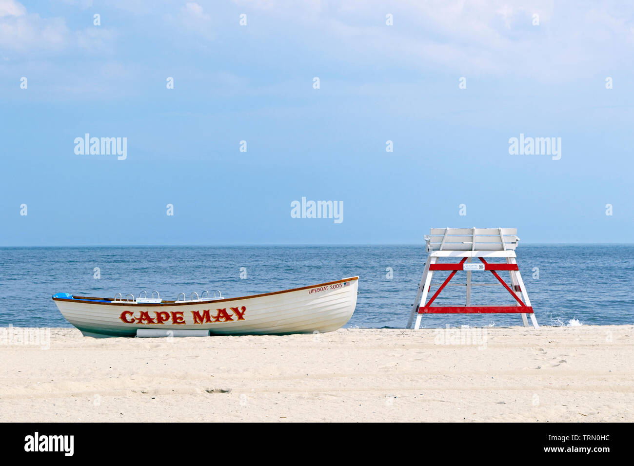 A Lifeguard Chair With A Lifeboat On The Beach In Cape May New Jersey