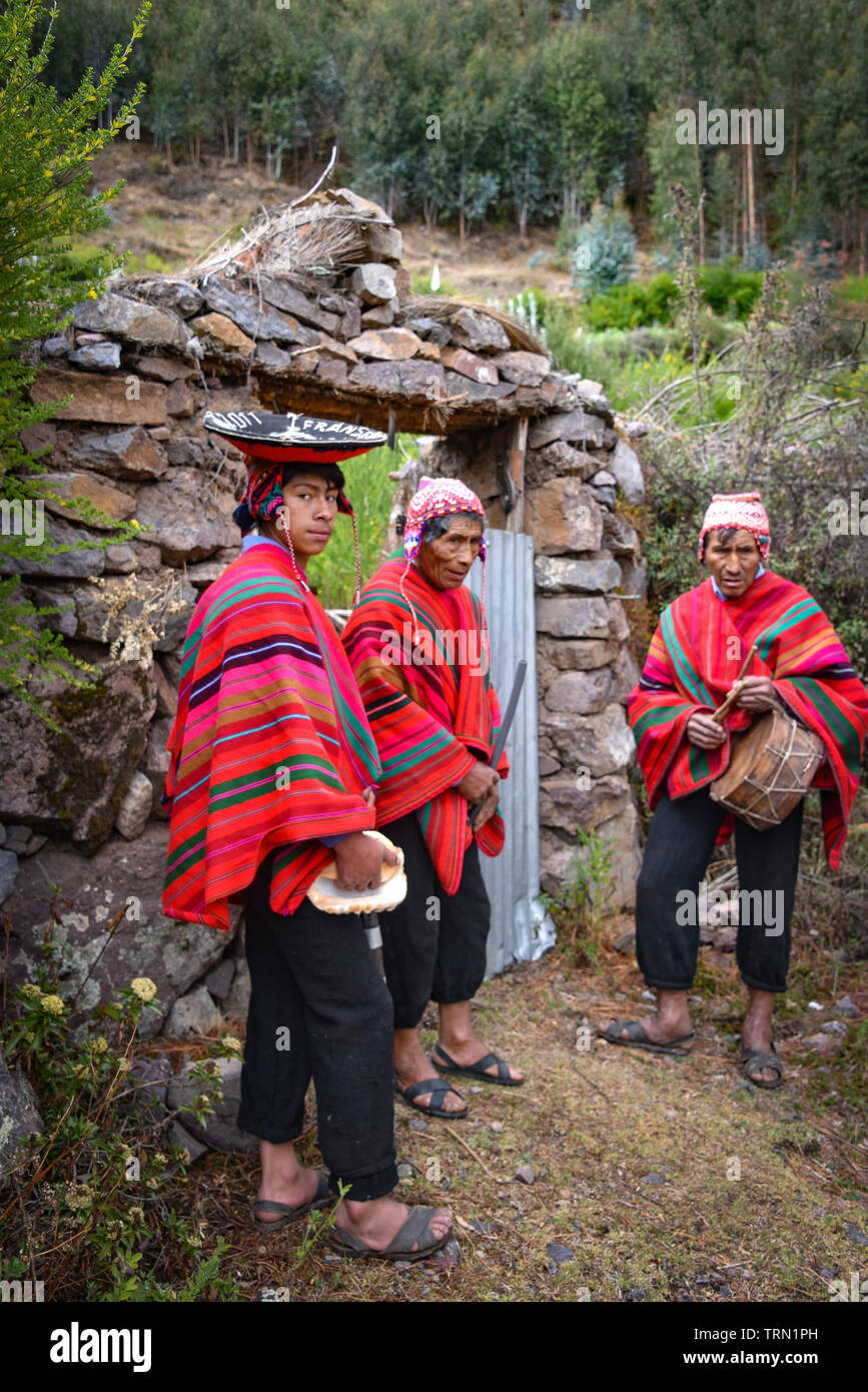 Sacred Valley, Cusco, Peru - Oct 13, 2018: A group of musicians in a ...
