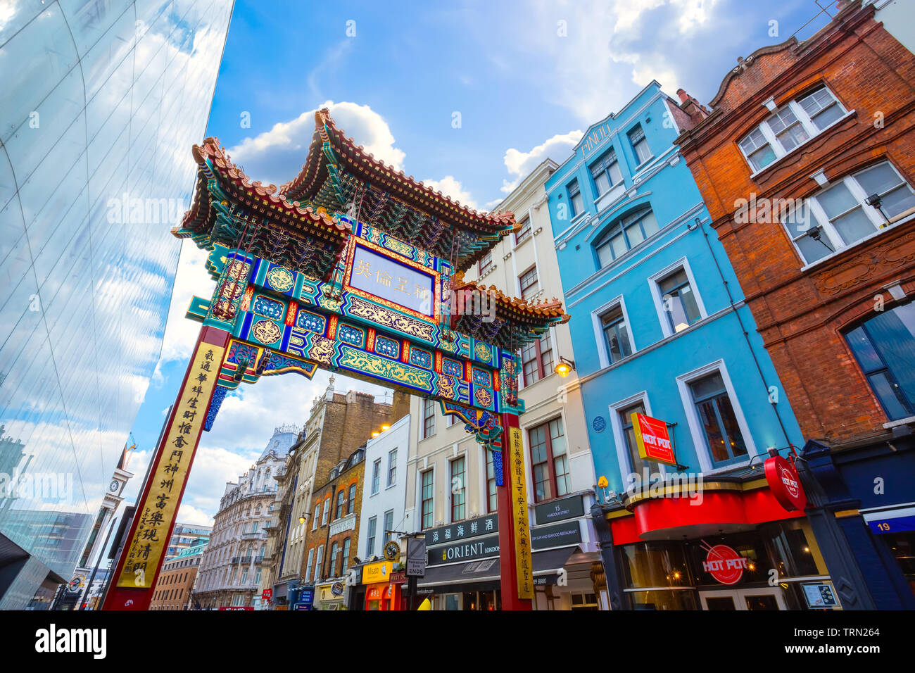 London, UK - May 13 2018: London Chinatown at Gerrard Street contains a ...