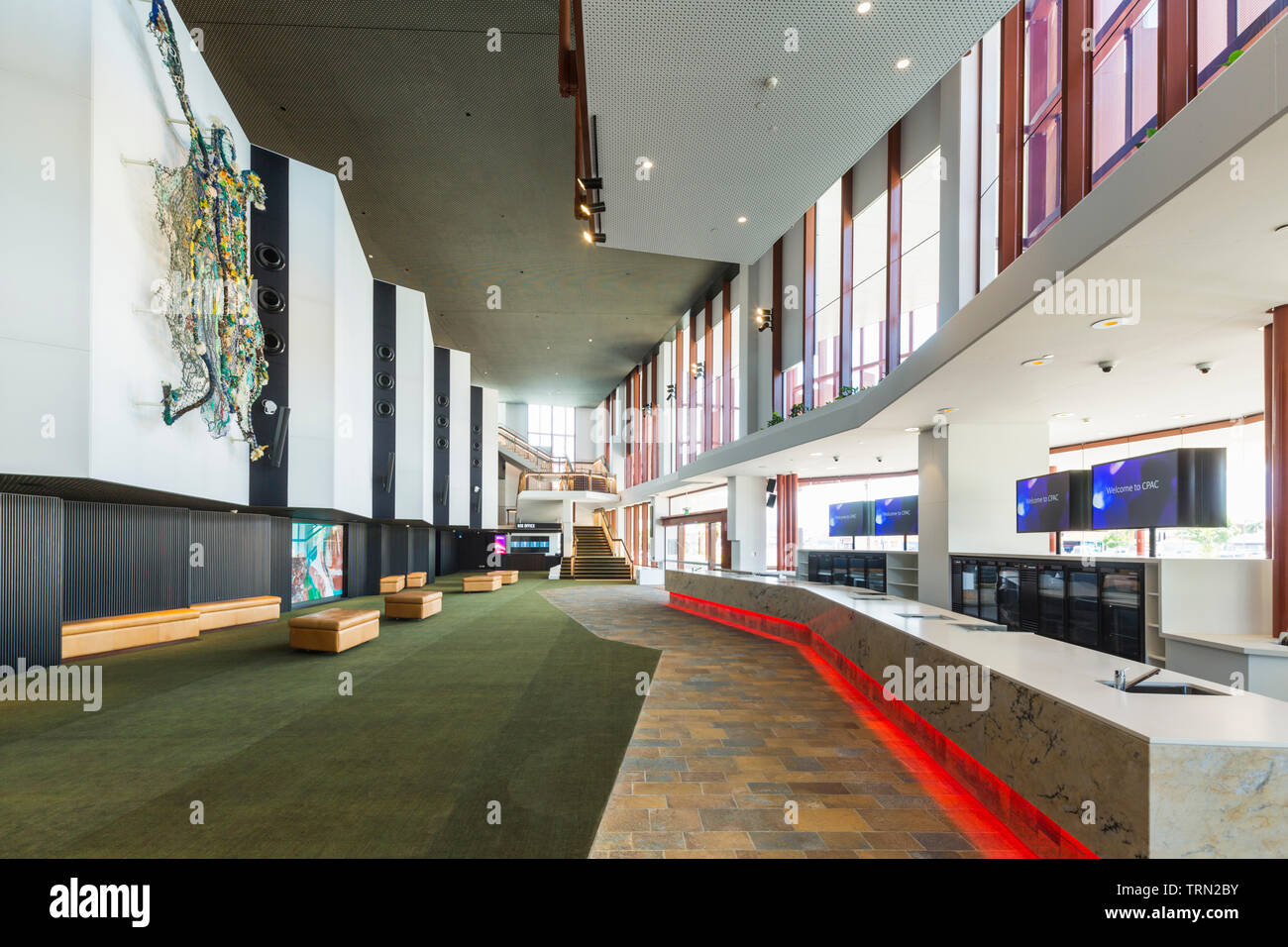 The foyer of the Cairns Performing Arts Centre, completed in late 2018 ...