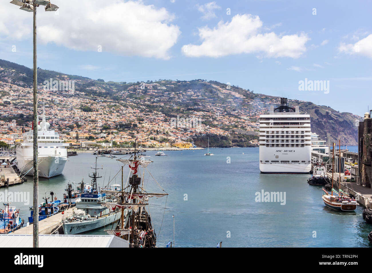 Ship docked at the port of Funchal, Madeira Stock Photo - Alamy