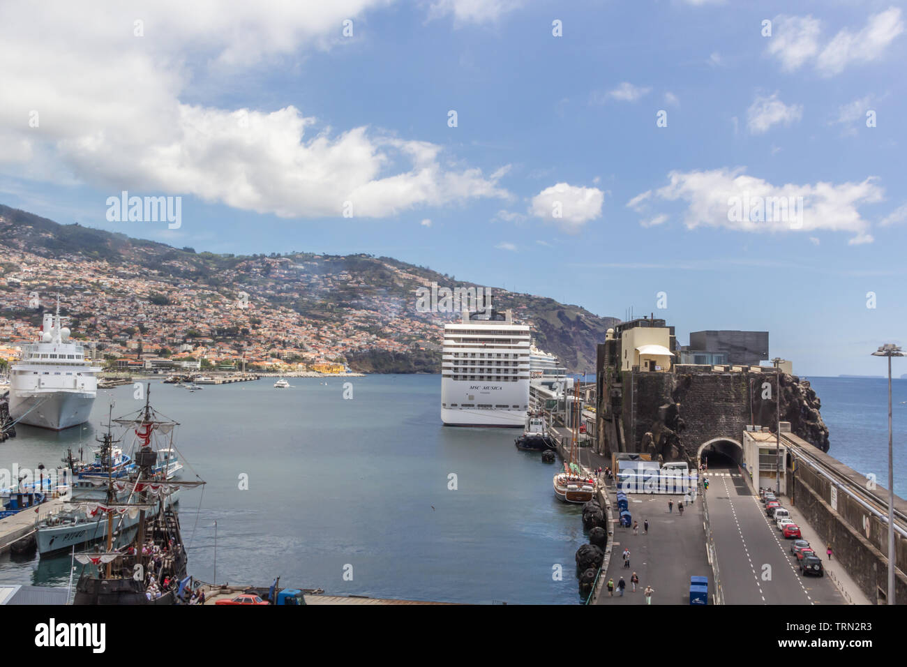 Ship docked at the port of Funchal, Madeira Stock Photo - Alamy