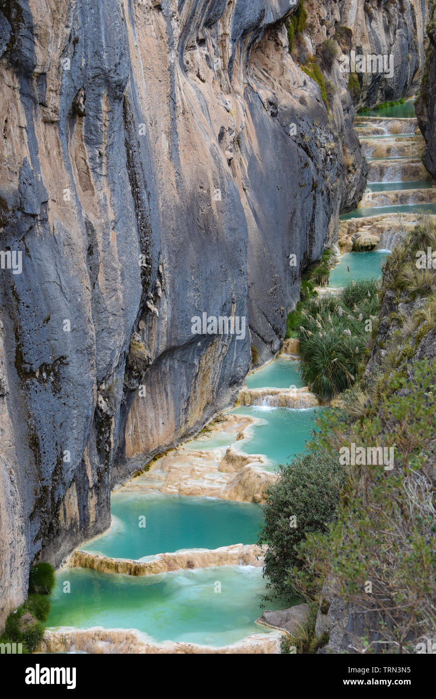 Millpu Lagoon, a series of stunning natural turqoise pools, near the ...