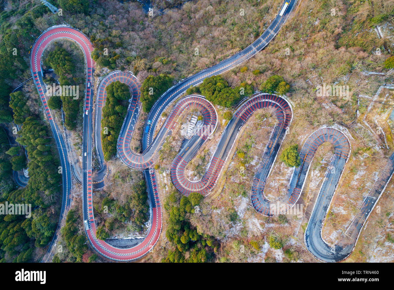 Asia, Japan, Honshu, Kanagawa prefecture, winding highway road to ...