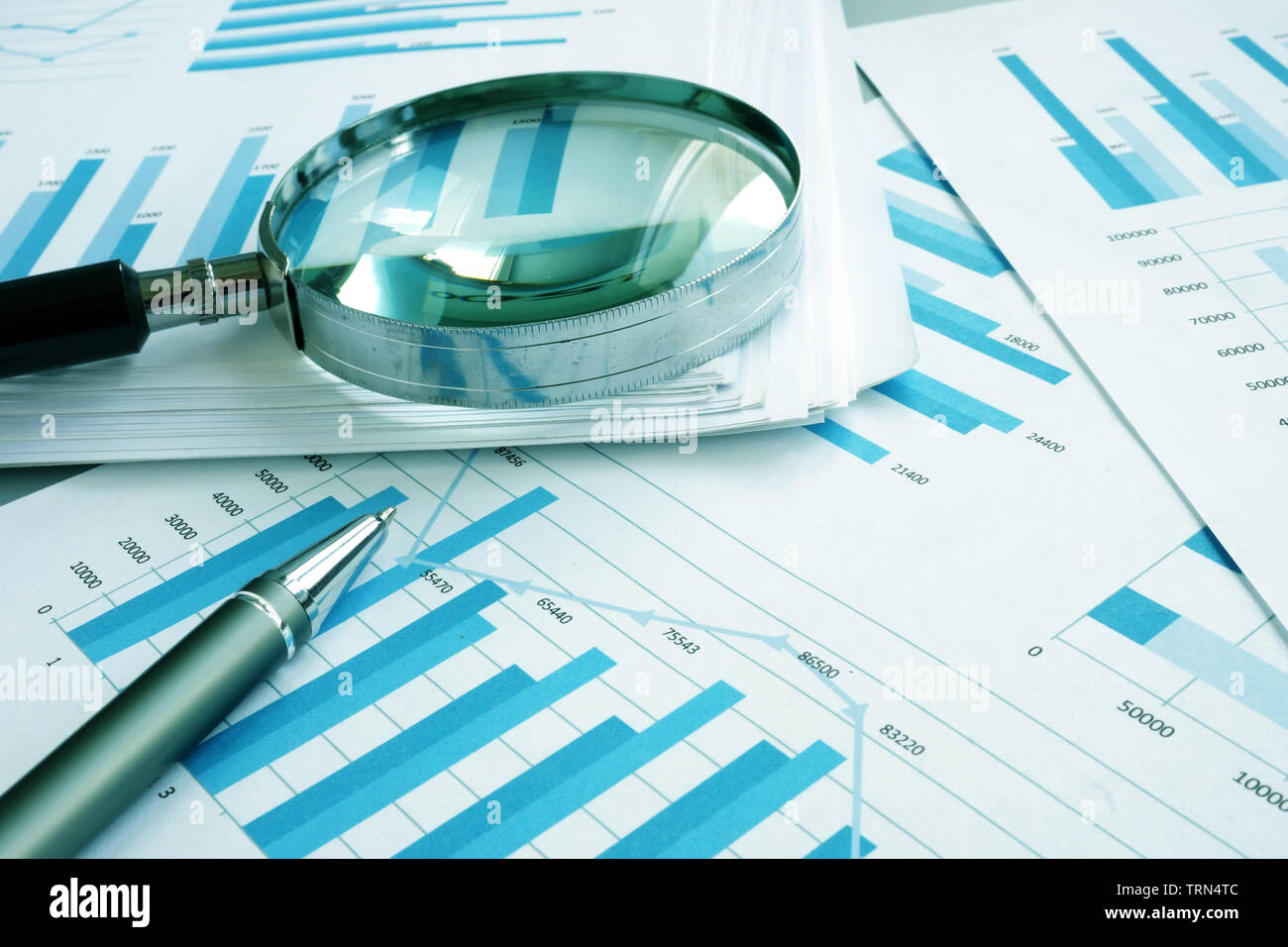 Assessment and audit. Business papers with financial charts and ...