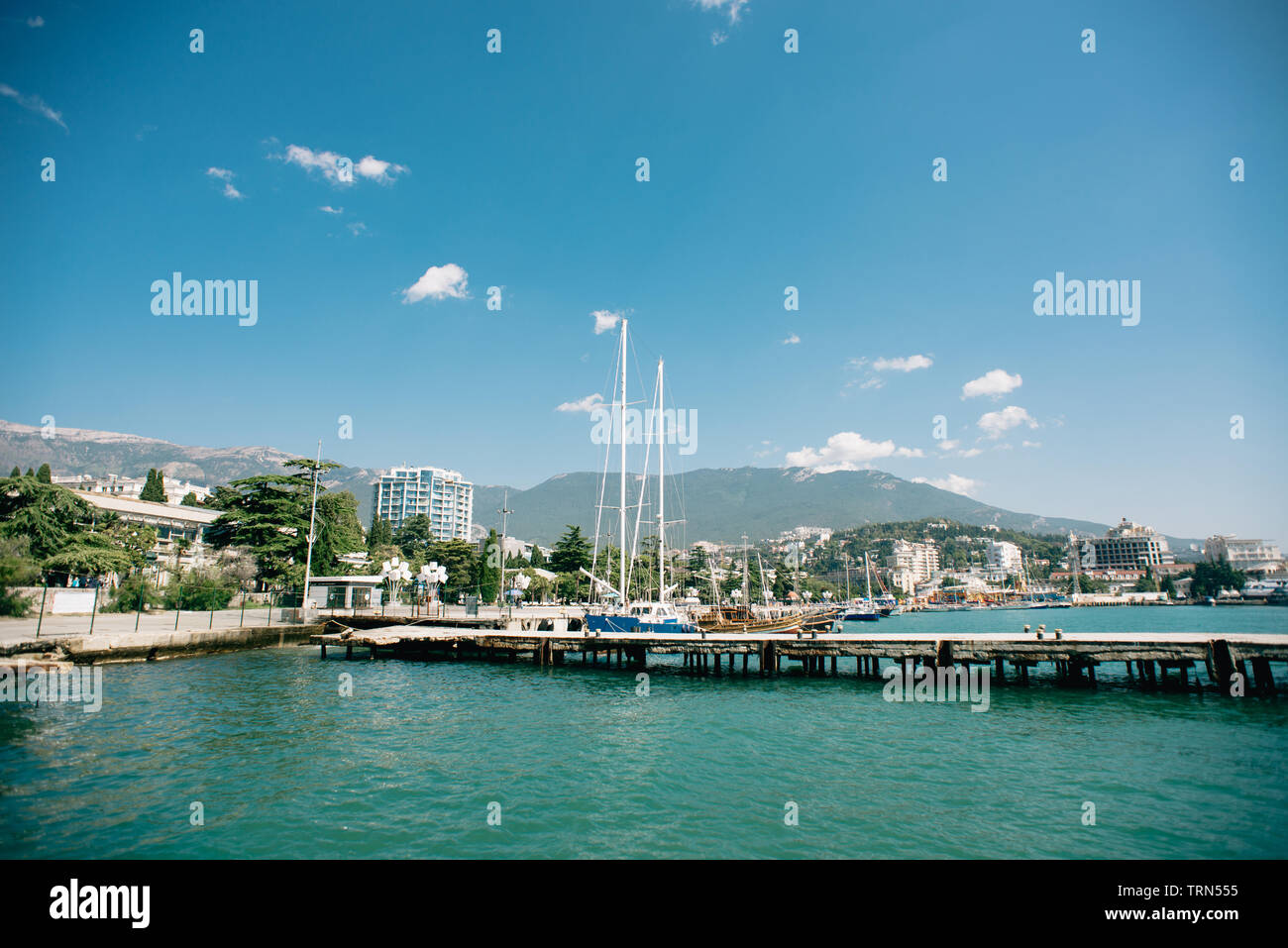 The South Coast of Crimea. View from Black Sea. Landscape with Hotels ...
