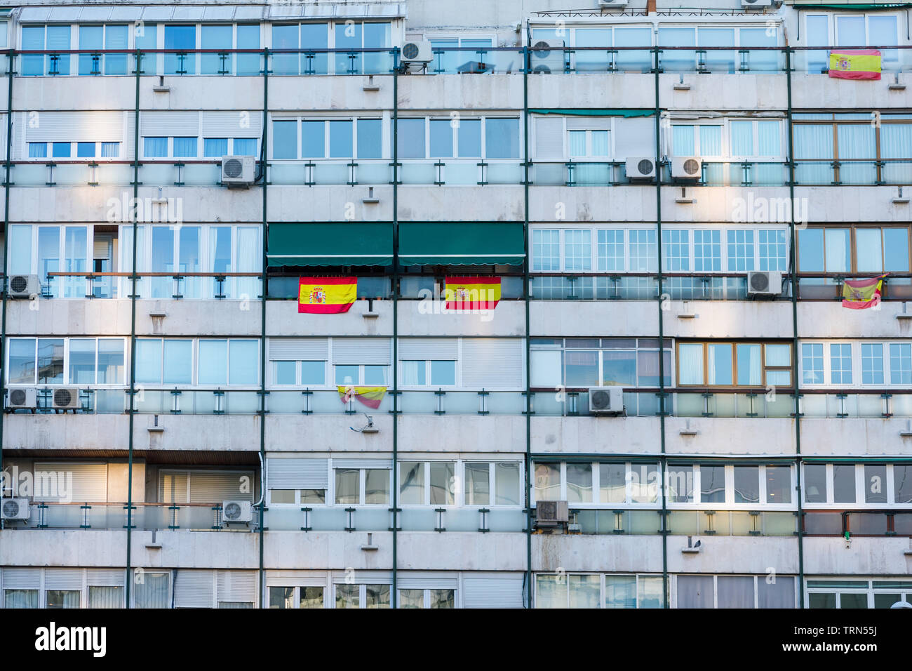 Facade building working class Madrid, Spain Stock Photo - Alamy