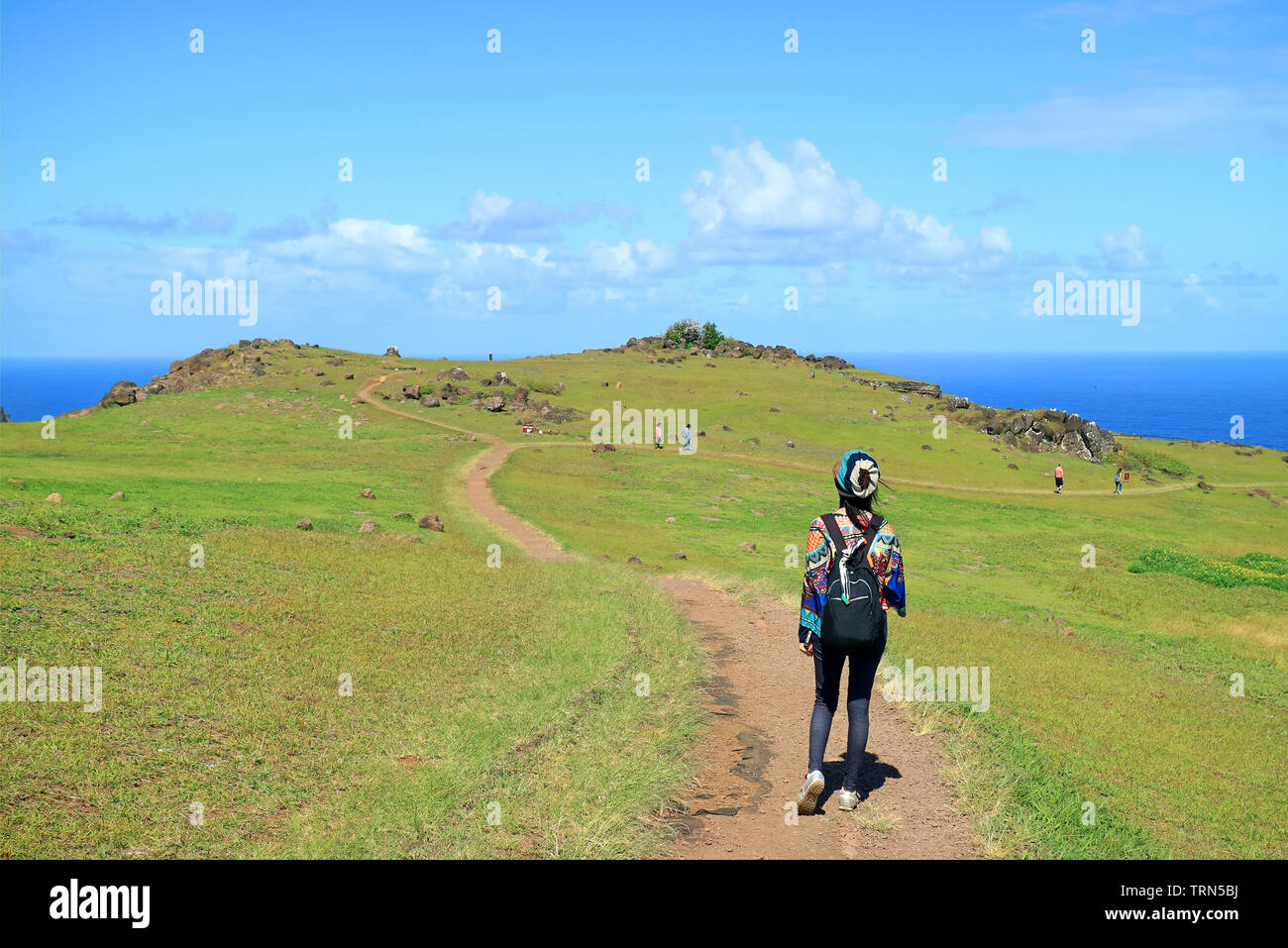 Female Tourist Visiting Orongo Village, the Historic Ceremonial Center ...