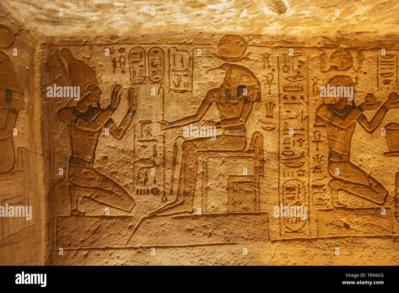 Bas relief of Ramesses II and Seth in the Great Temple of Abu Simbel ...