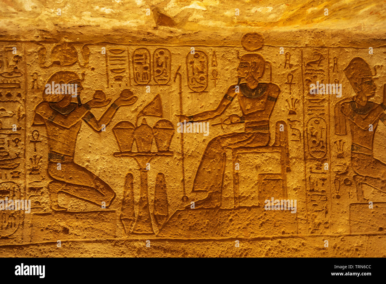 Bas relief of Ramesses II as pharaoh and god in the Great Temple of Abu ...