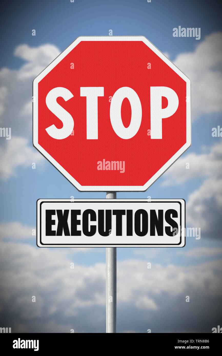 Stop death penalty written on road sign - concept image Stock Photo - Alamy