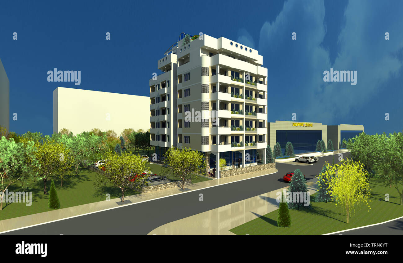 New apartment building architectural sample design 3D illustration ...