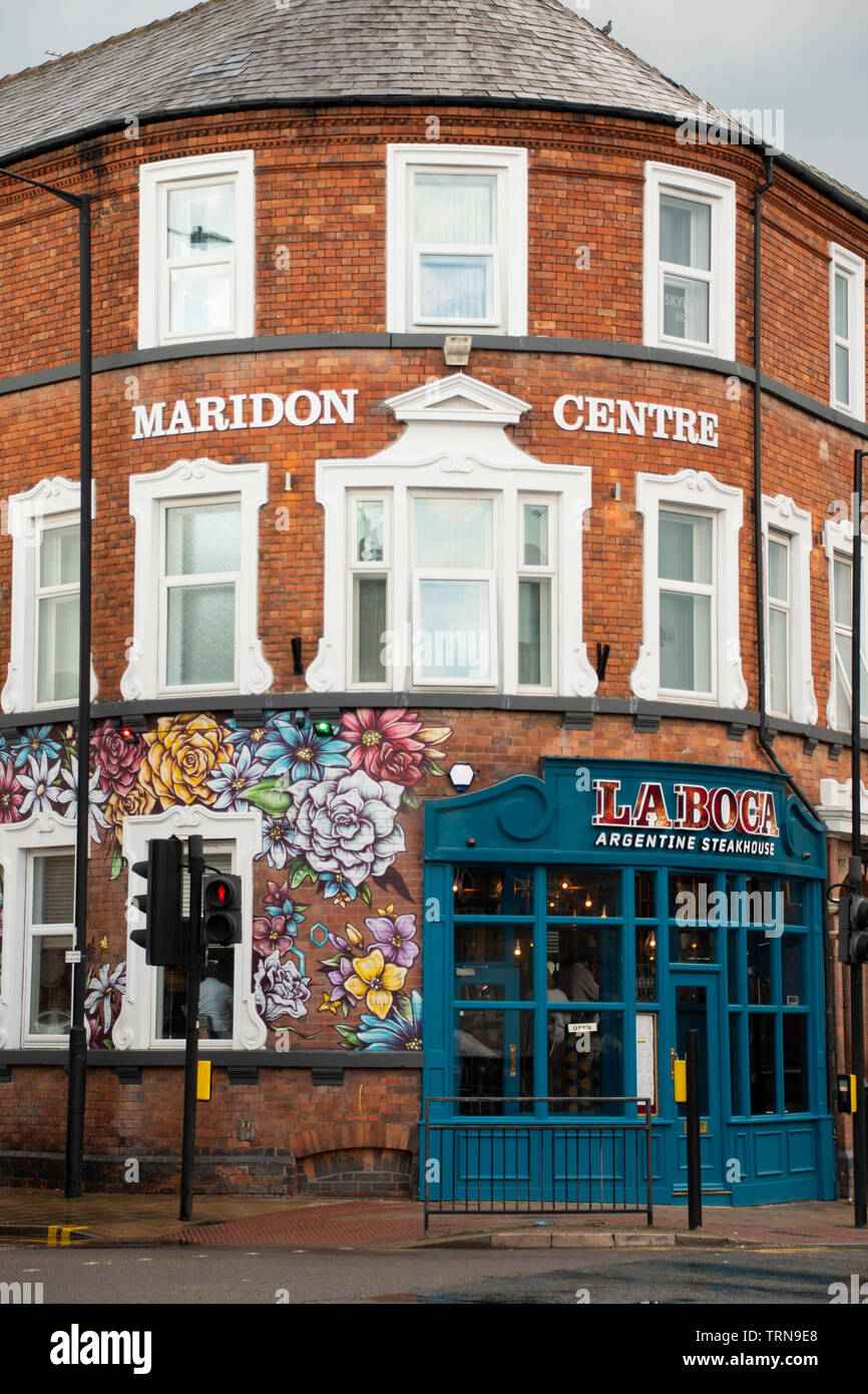 Doncaster, UK - May 11 2019: Flower graffiti mural decorates the ...