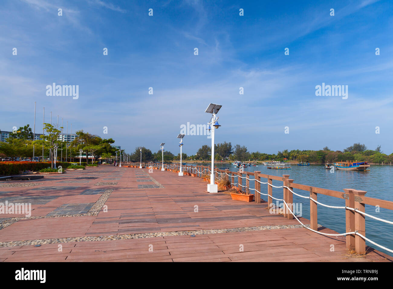 Empty promenade. Coastal landscape of Kota Kinabalu city, Malaysia ...