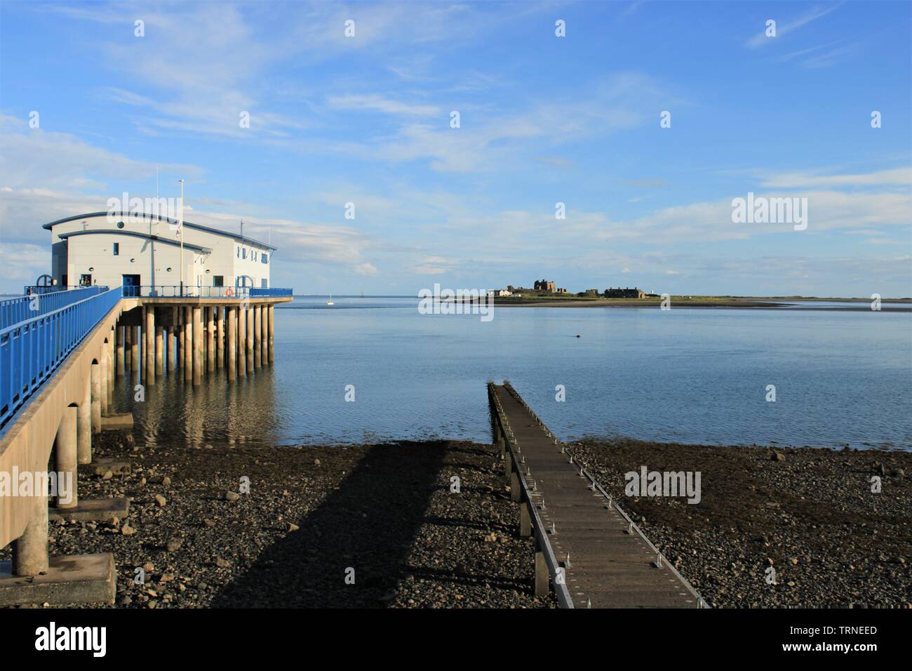 UK Roa Island, Rampside, Barrow In Furness, Cumbria. Blue sky above Roa ...