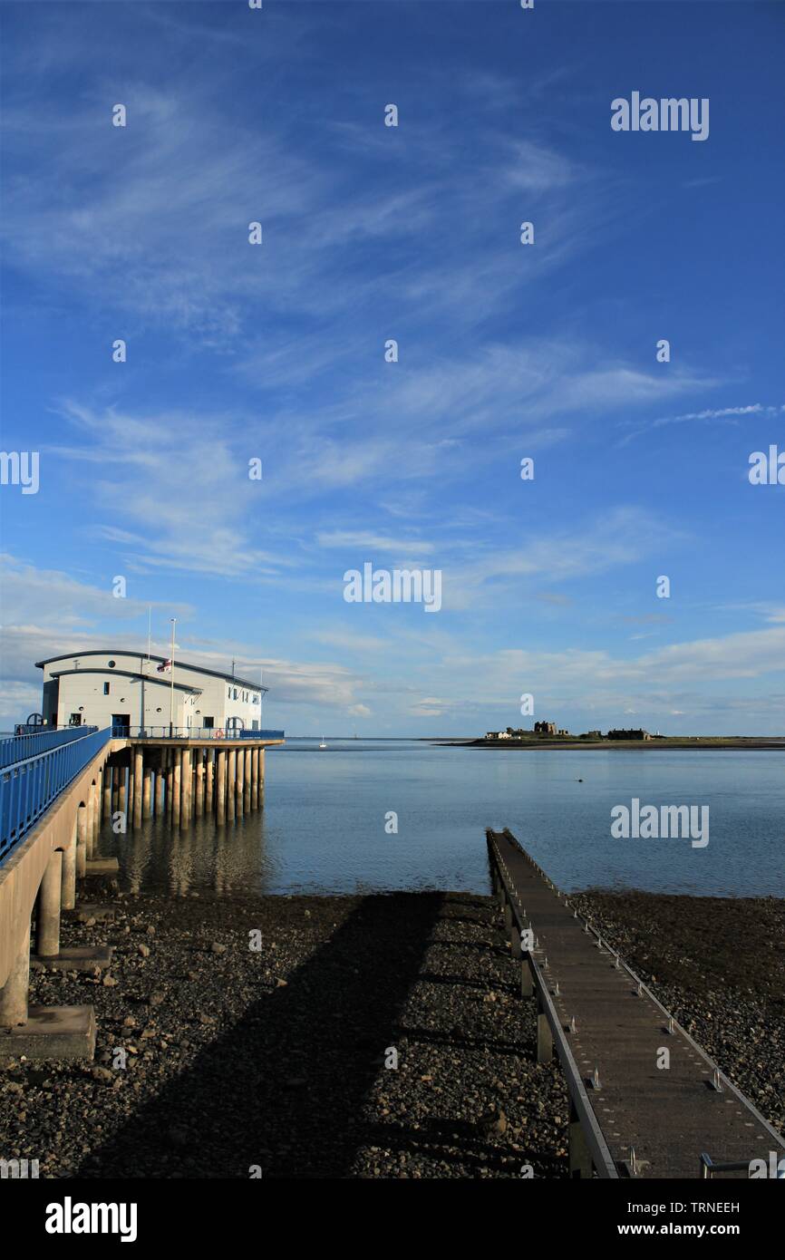 UK Roa Island, Rampside, Barrow In Furness, Cumbria. Blue sky above Roa ...