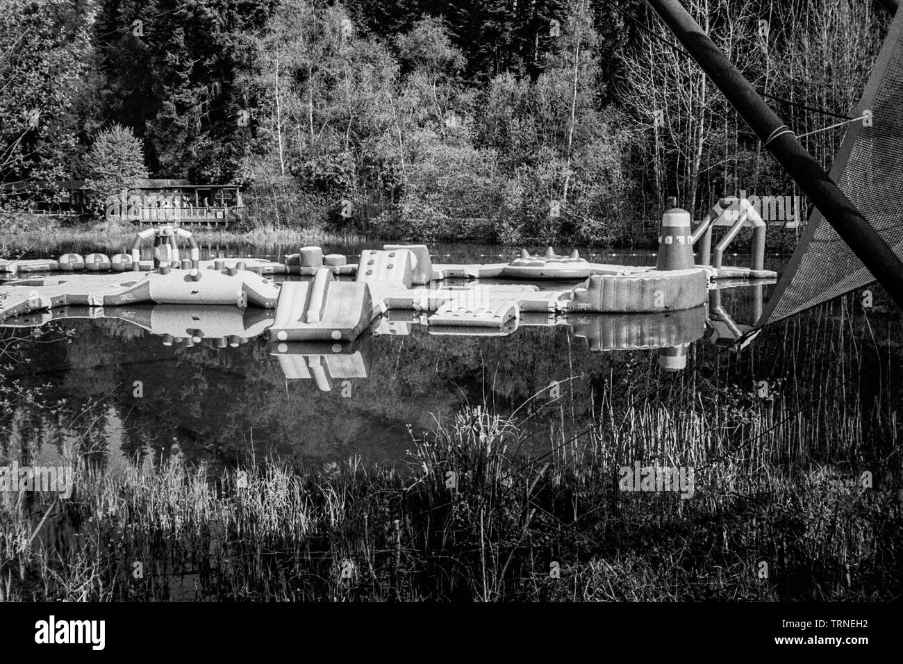 Inflatable floating assault course at Center Parcs, Longleat, Wiltshire ...