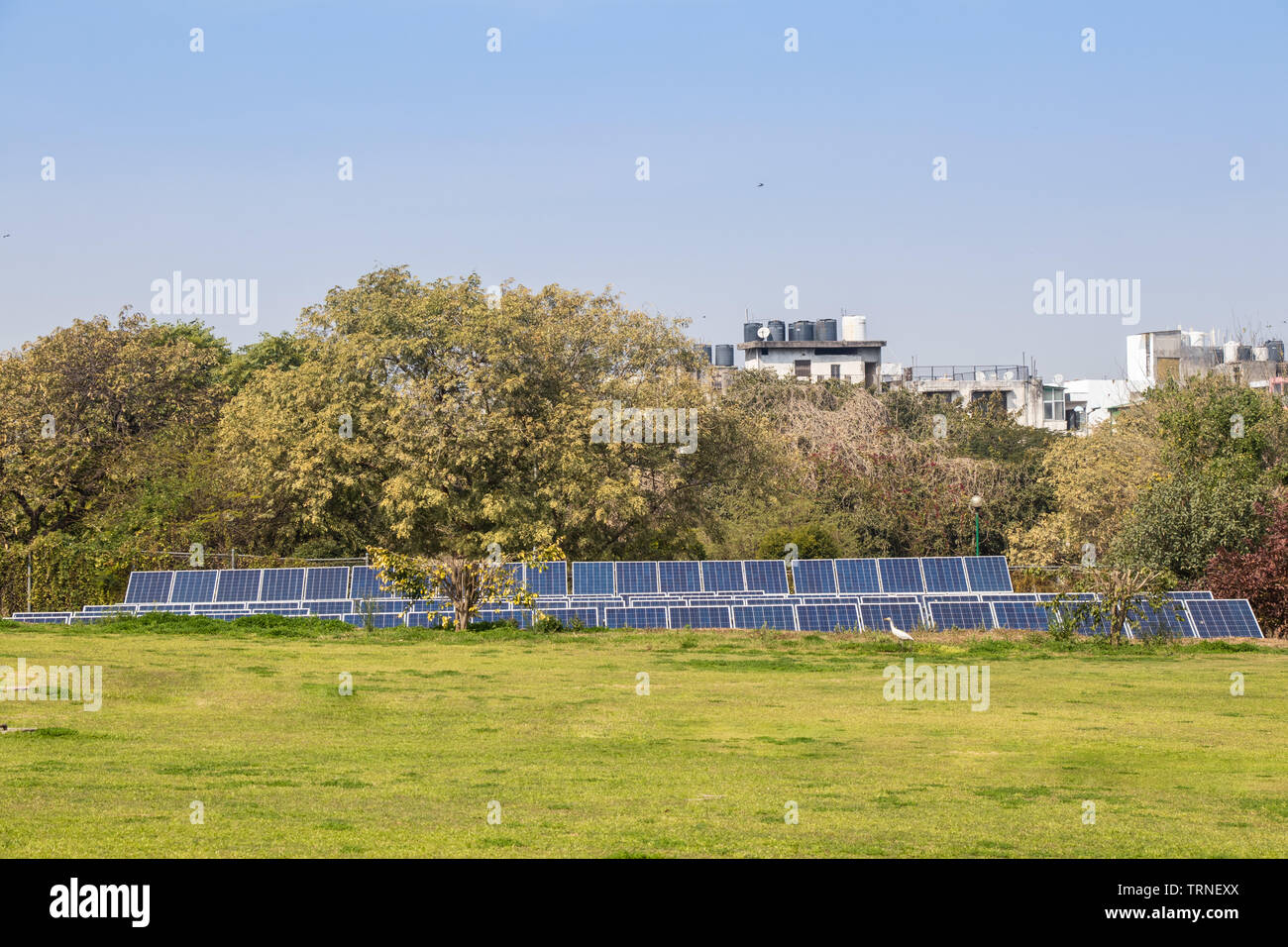 Solar panel installed in field Stock Photo - Alamy