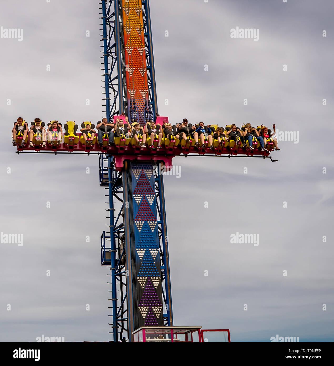 Thrill seekers aboard the Sky Drop ride at Great Yarmouth Pleasure ...