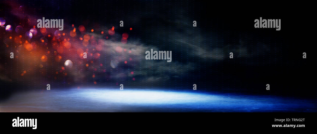 abstract dark concentrate floor scene with mist or fog, spotlight ...