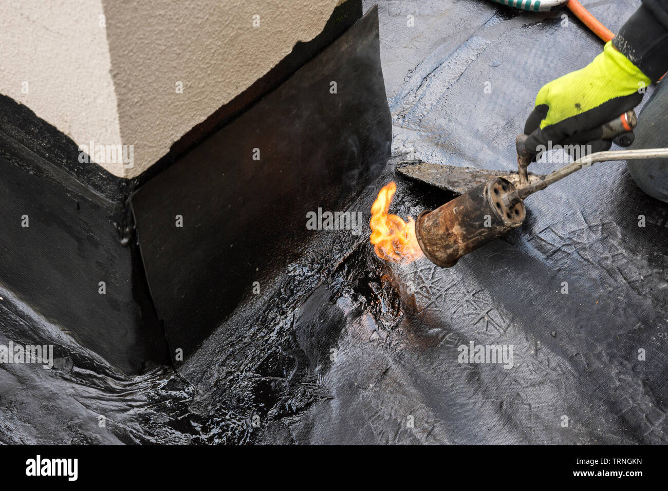 laying of waterproofing sheathing and insulation during the renovation ...