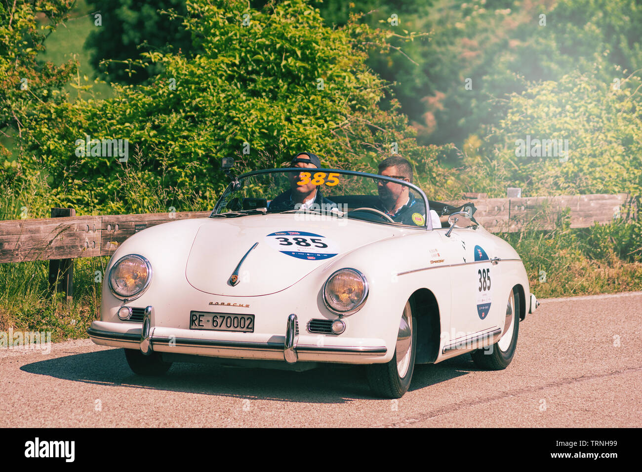 PORSCHE 356 1500 SPEEDSTER 1955 on an old racing car in rally Mille ...