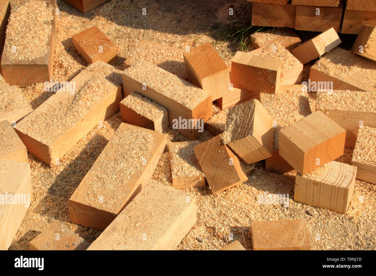 Lumber was sawn into small pieces and piled up Stock Photo - Alamy