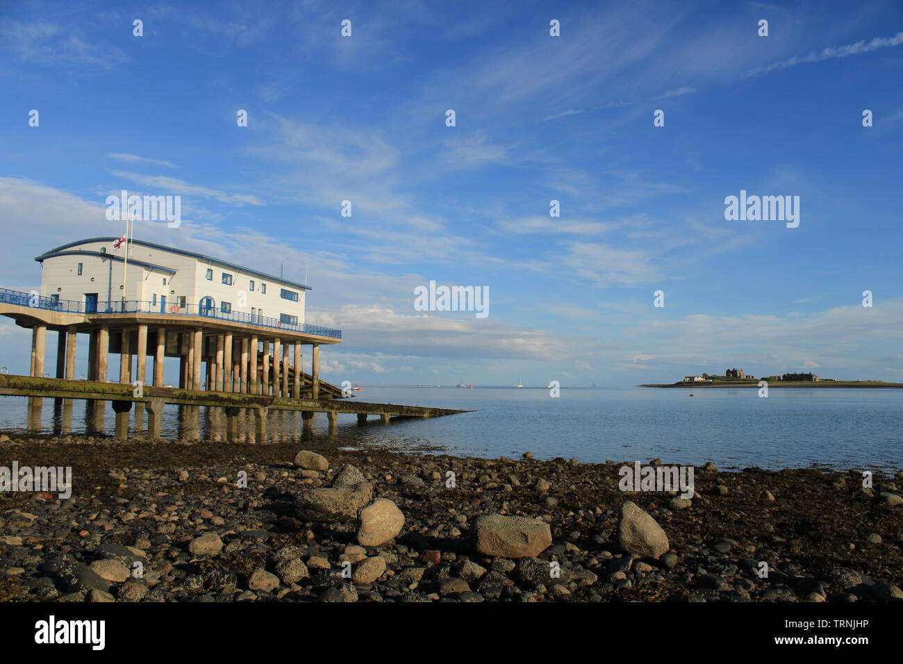 UK Roa Island, Rampside, Barrow In Furness, Cumbria. Blue sky above Roa ...