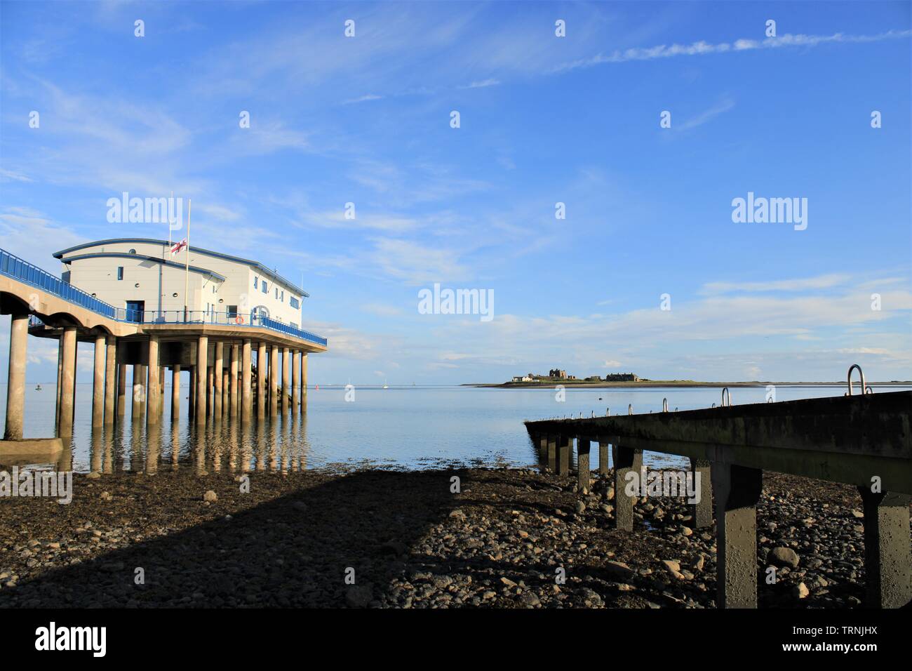 UK Roa Island, Rampside, Barrow In Furness, Cumbria. Blue sky above Roa ...