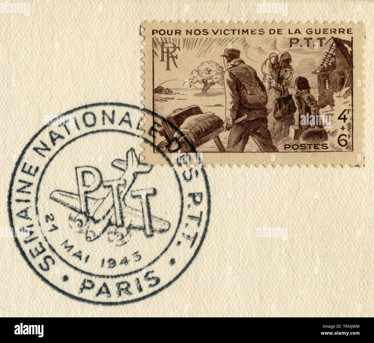 Paris, Republic of France - 21 May 1945: French historical stamp: For ...